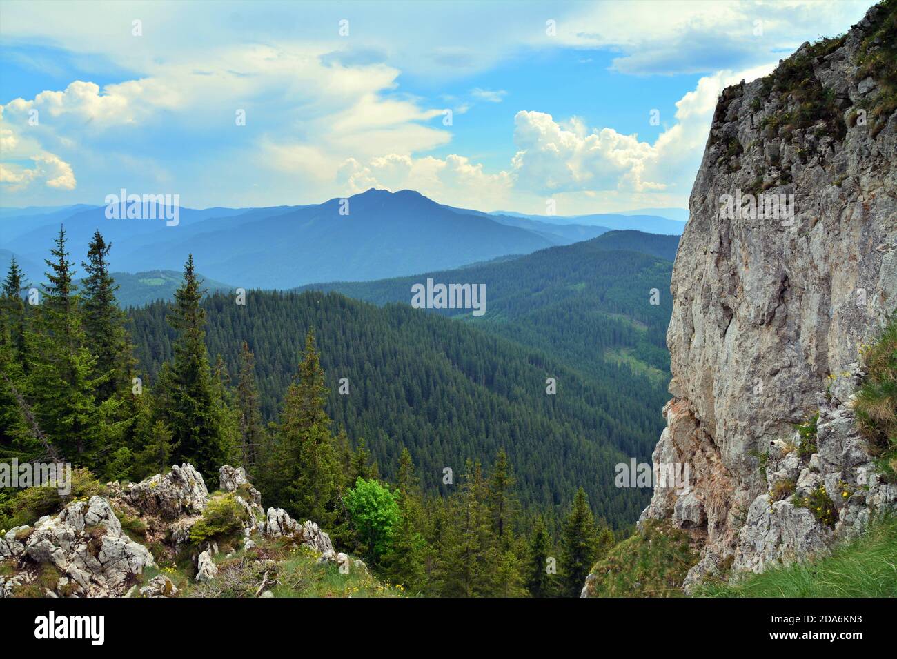 High angle shot of a landscape from the Rarau mountains in Romania ...
