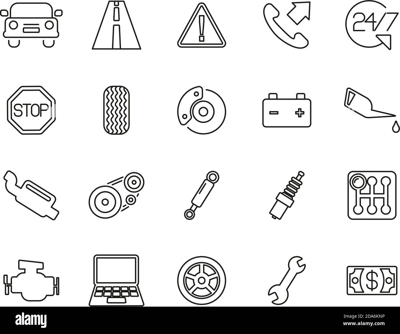 Road Assistance Service Icons Black & White Thin Line Set Big Stock ...