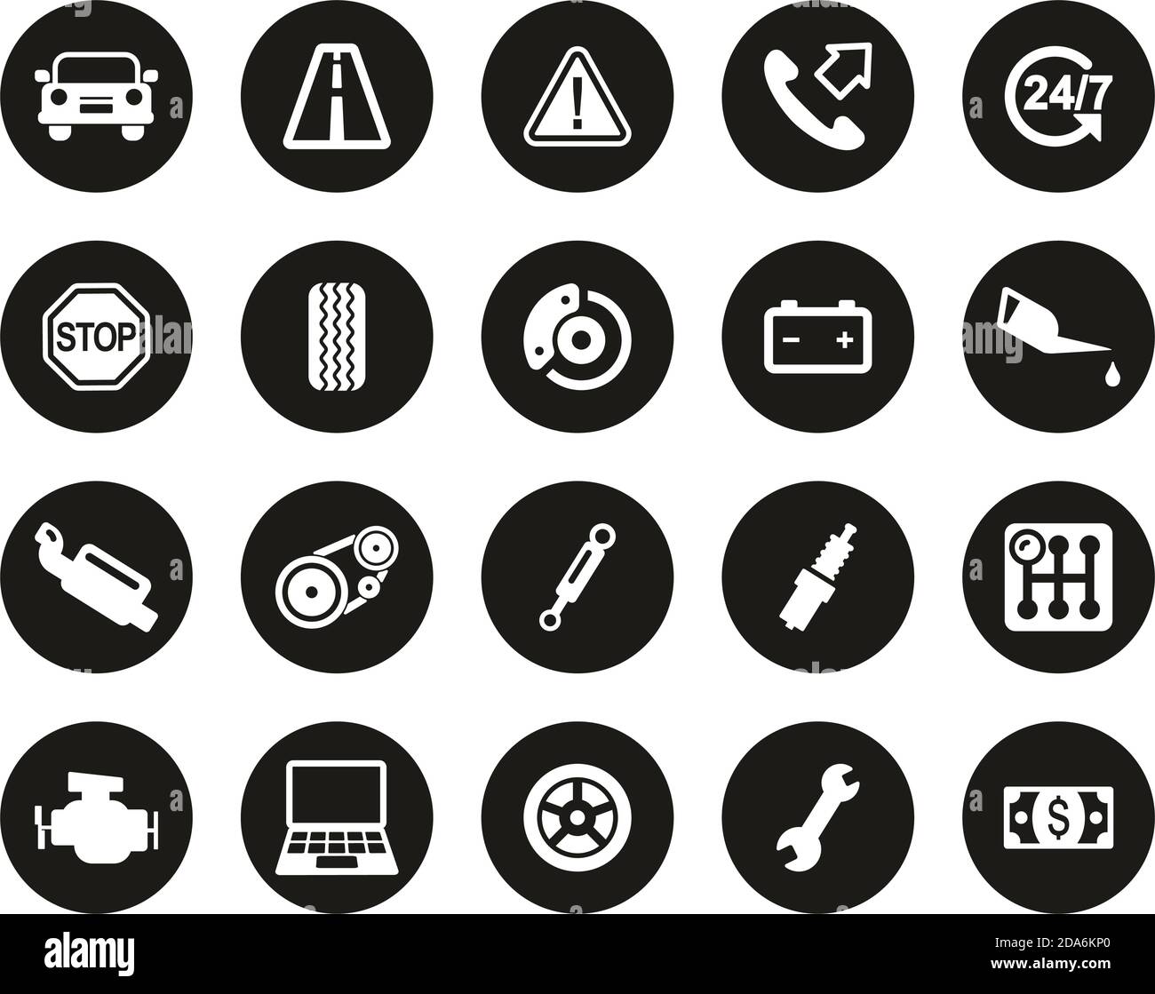 Road Assistance Service Icons White On Black Flat Design Circle Set Big ...