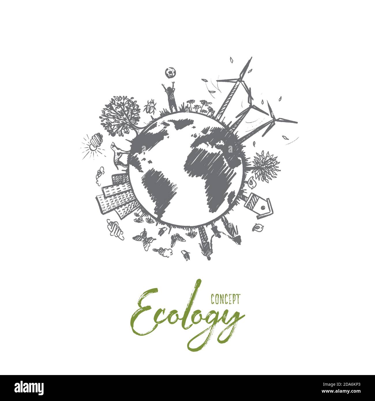 Ecology concept. Hand drawn isolated vector Stock Vector Image & Art ...