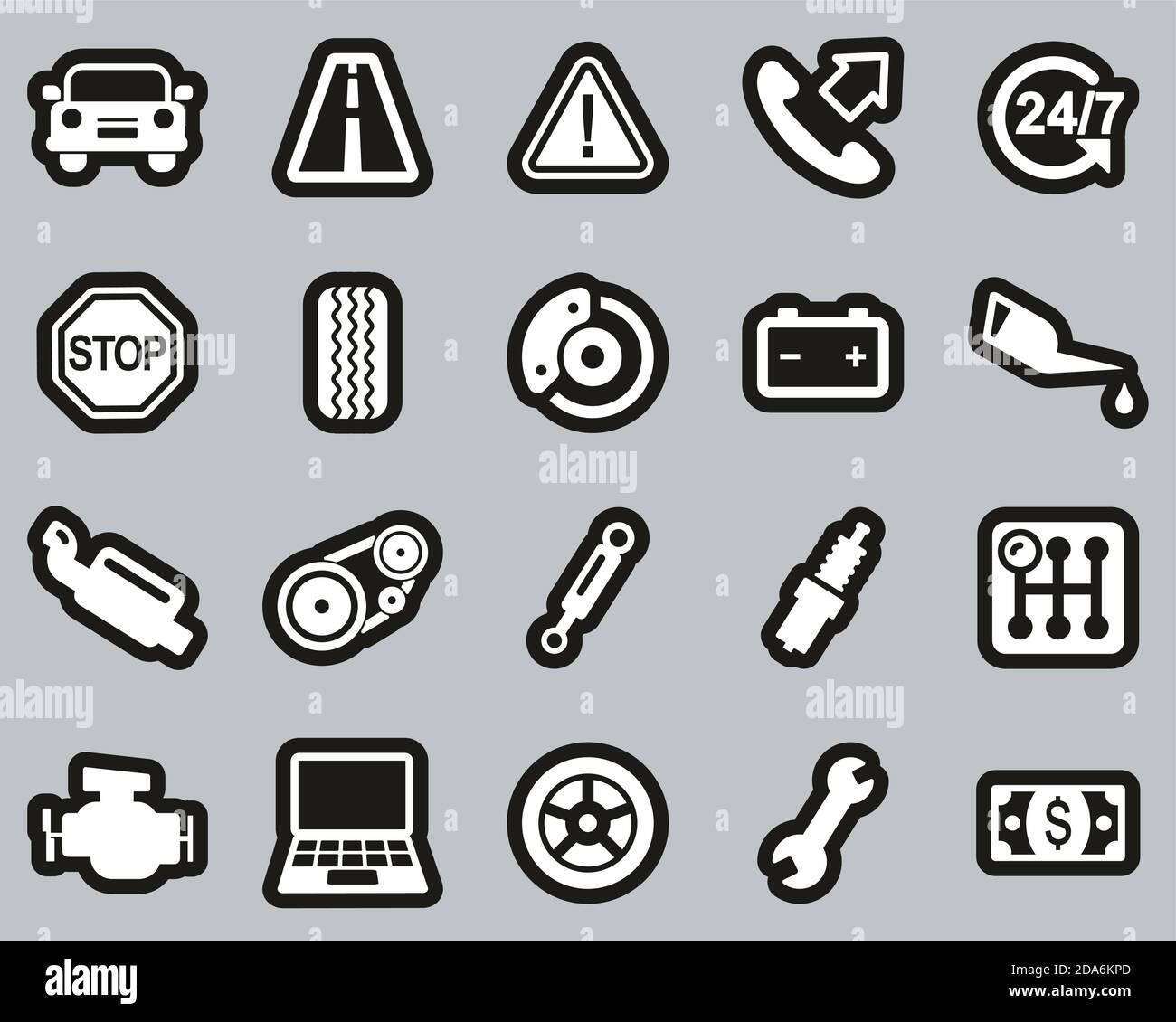 Road Assistance Service Icons White On Black Sticker Set Big Stock ...