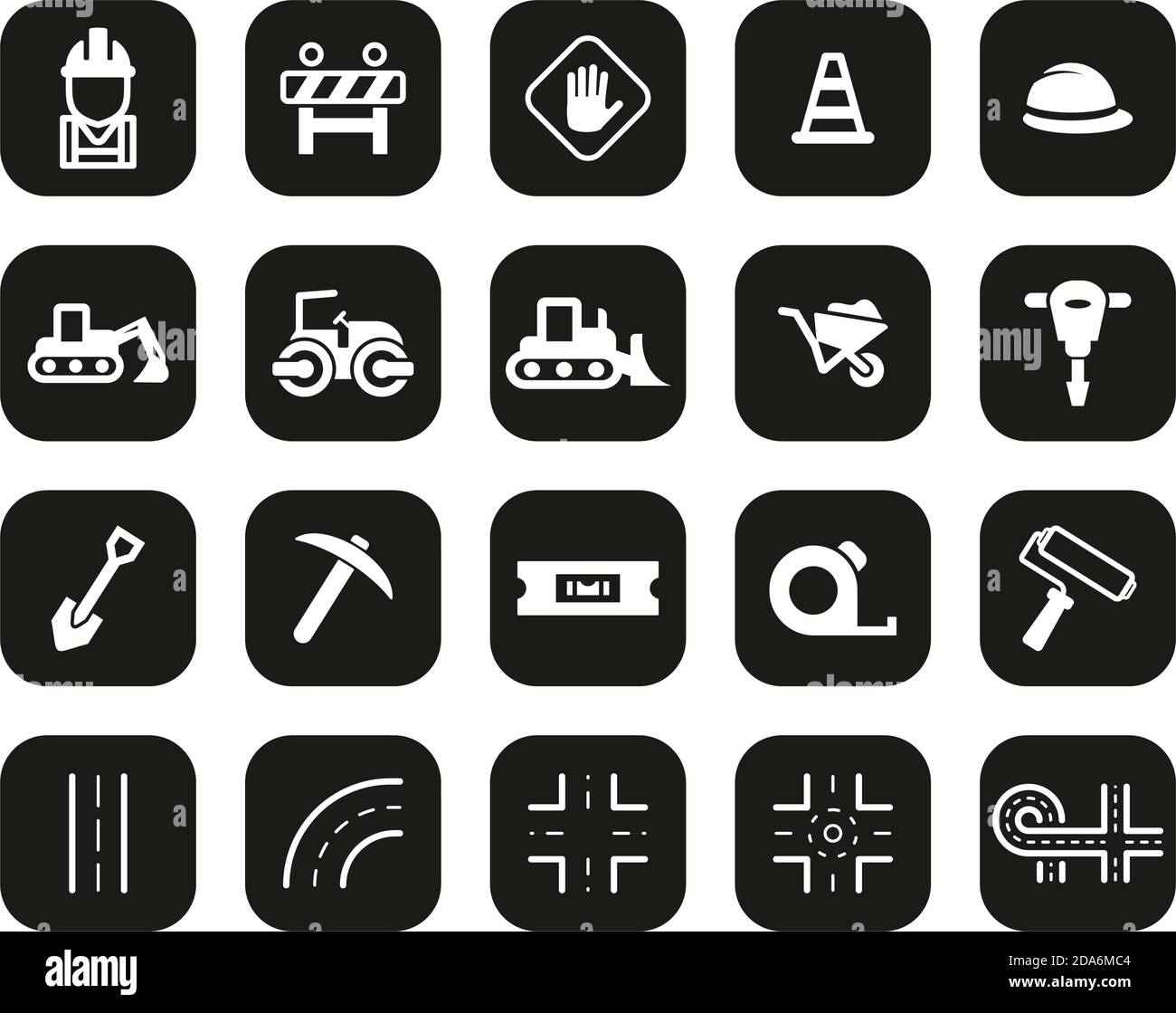 Road Construction Icons White On Black Flat Design Set Big Stock Vector ...