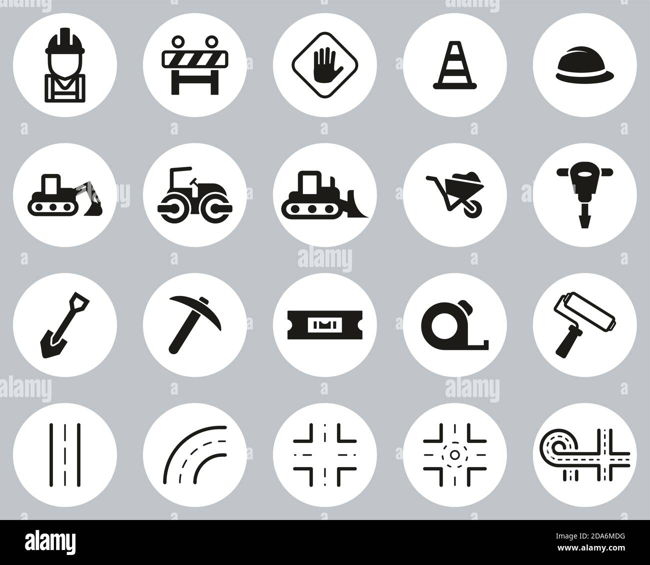 Road Construction Icons Black & White Flat Design Circle Set Big Stock ...