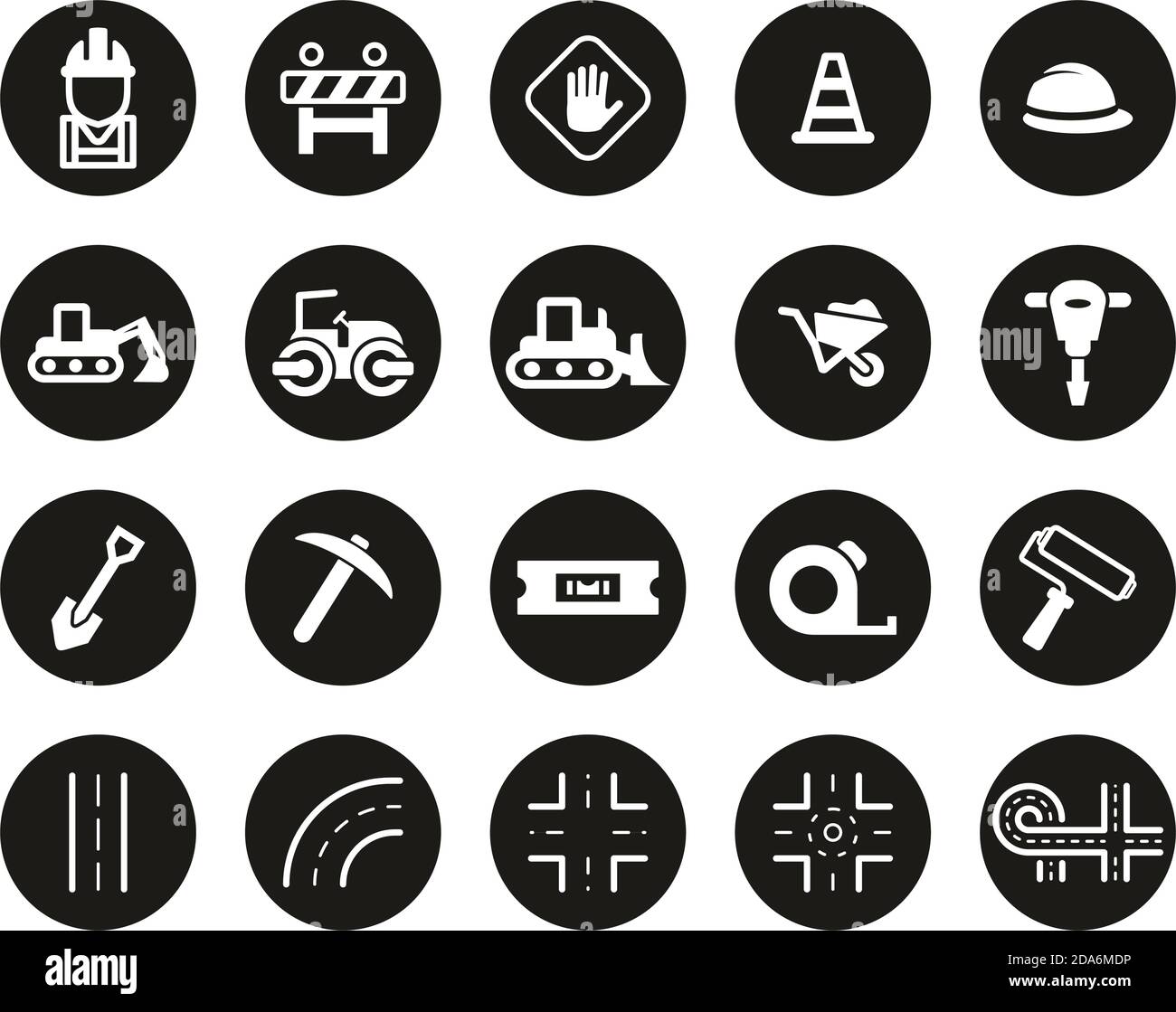 Road Construction Icons White On Black Flat Design Circle Set Big Stock ...
