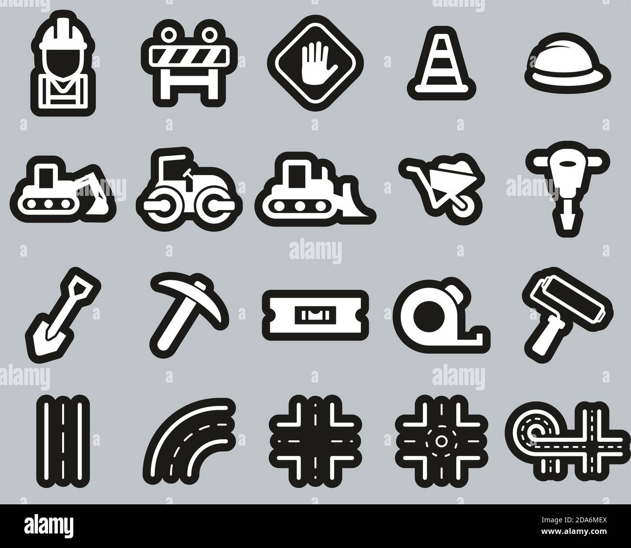 Road Construction Icons White On Black Sticker Set Big Stock Vector ...
