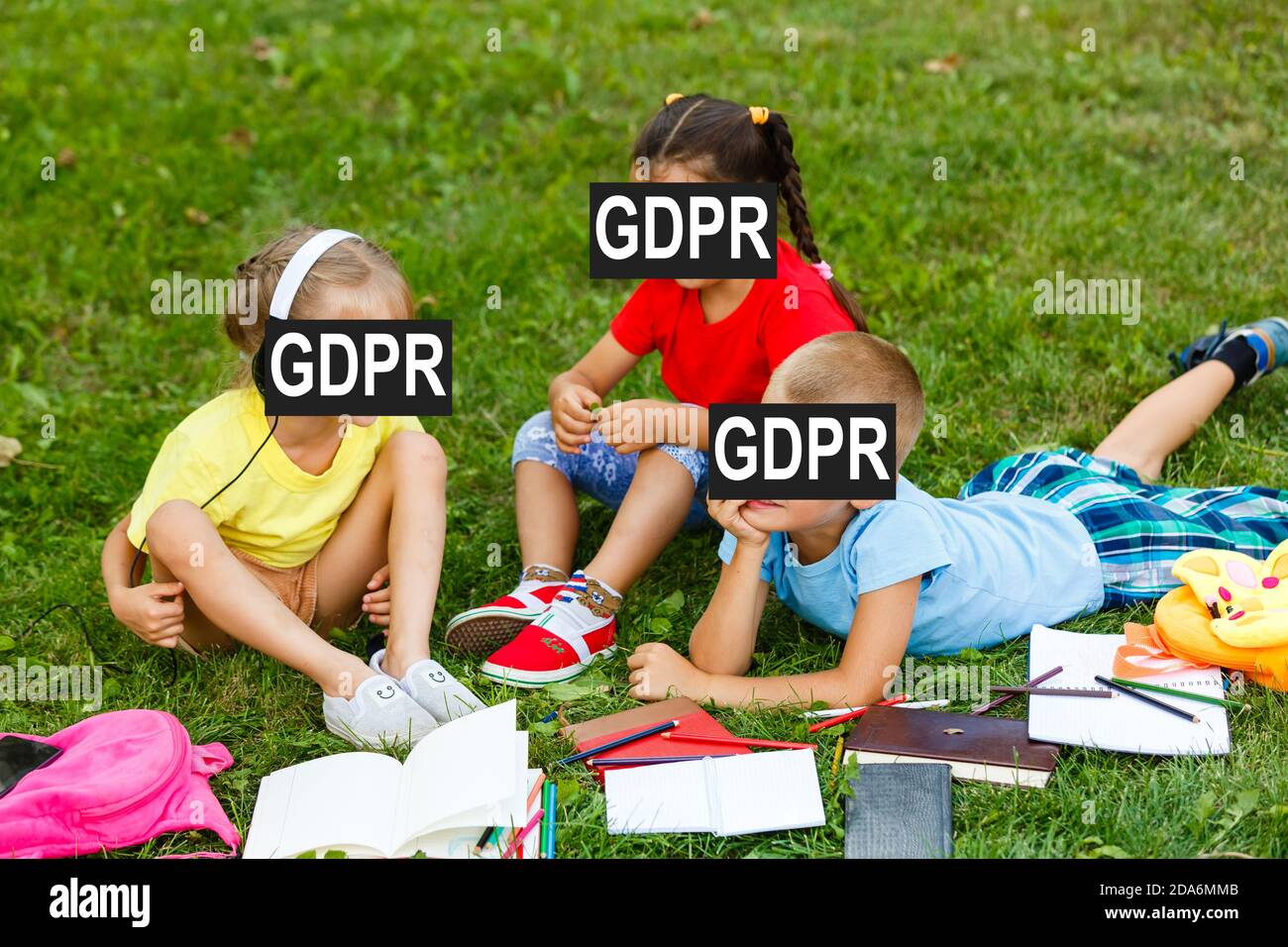 children behind the inscription GDPR. General data protection ...