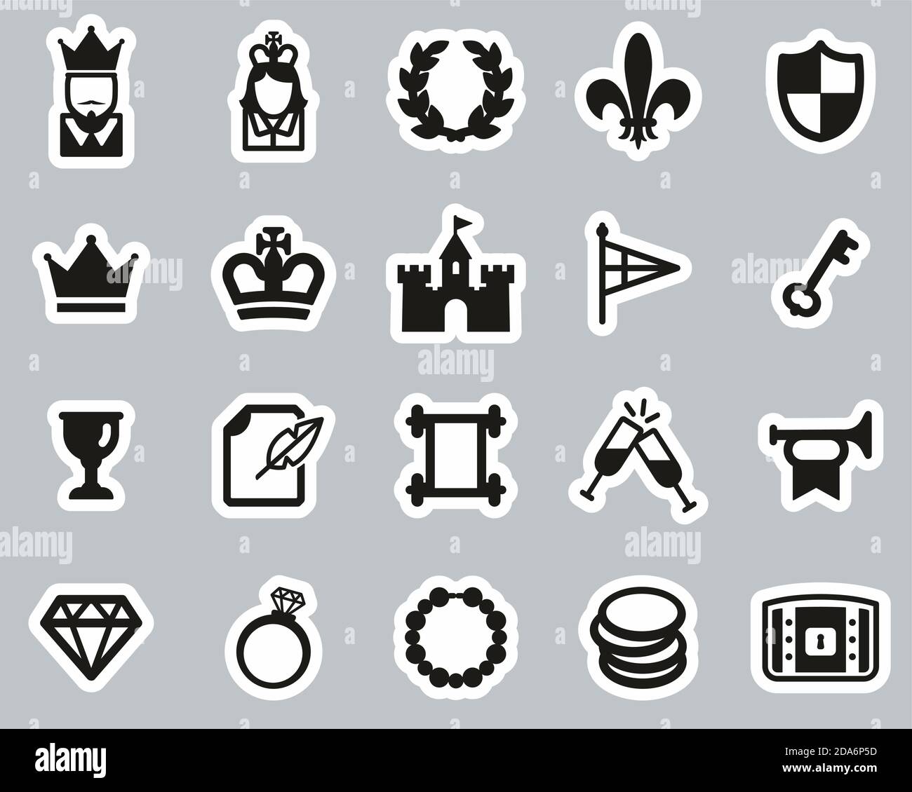Royalty Or Royal Blood Icons Black & White Sticker Set Big Stock Vector ...