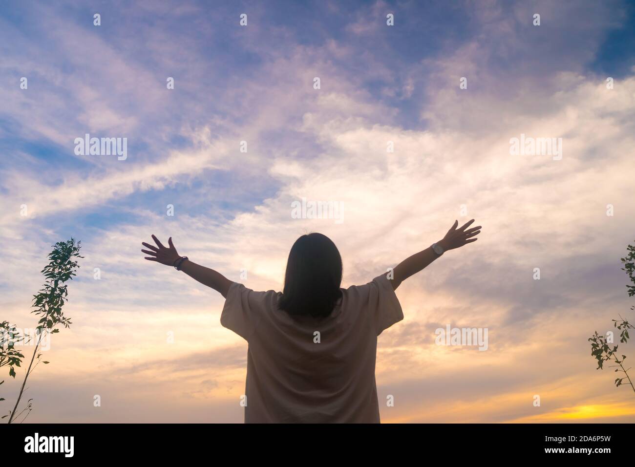 Copy space freedom lady hand rising up summer vacation and freedom ...