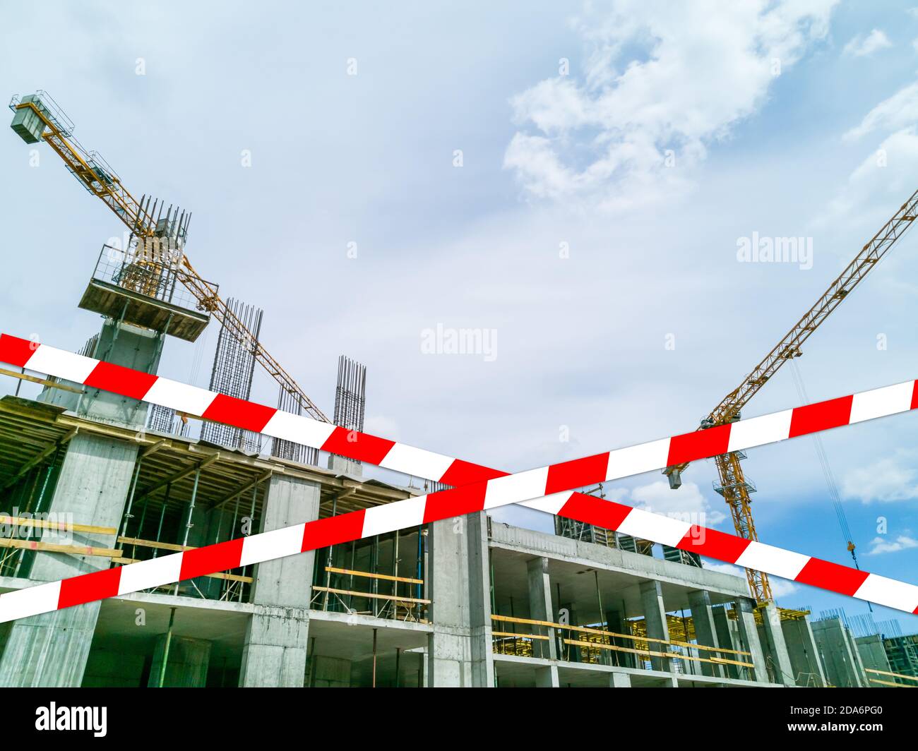 red and white safety tape at the construction site Stock Photo - Alamy