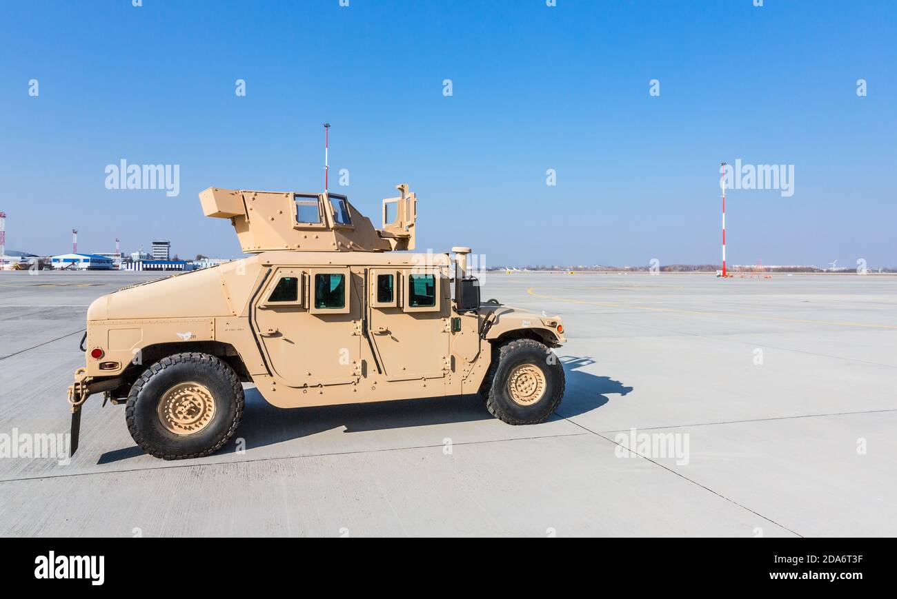 KIEV, UKRAINE - Mar. 25, 2015: American armored vehicle HMMWV (Humvee ...