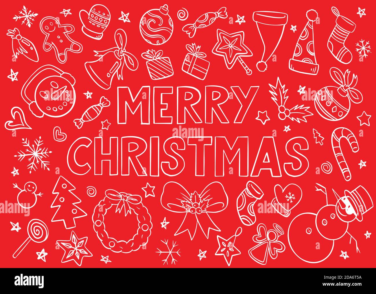 Christmas ornaments doodle collection. Red and white doodle style ...