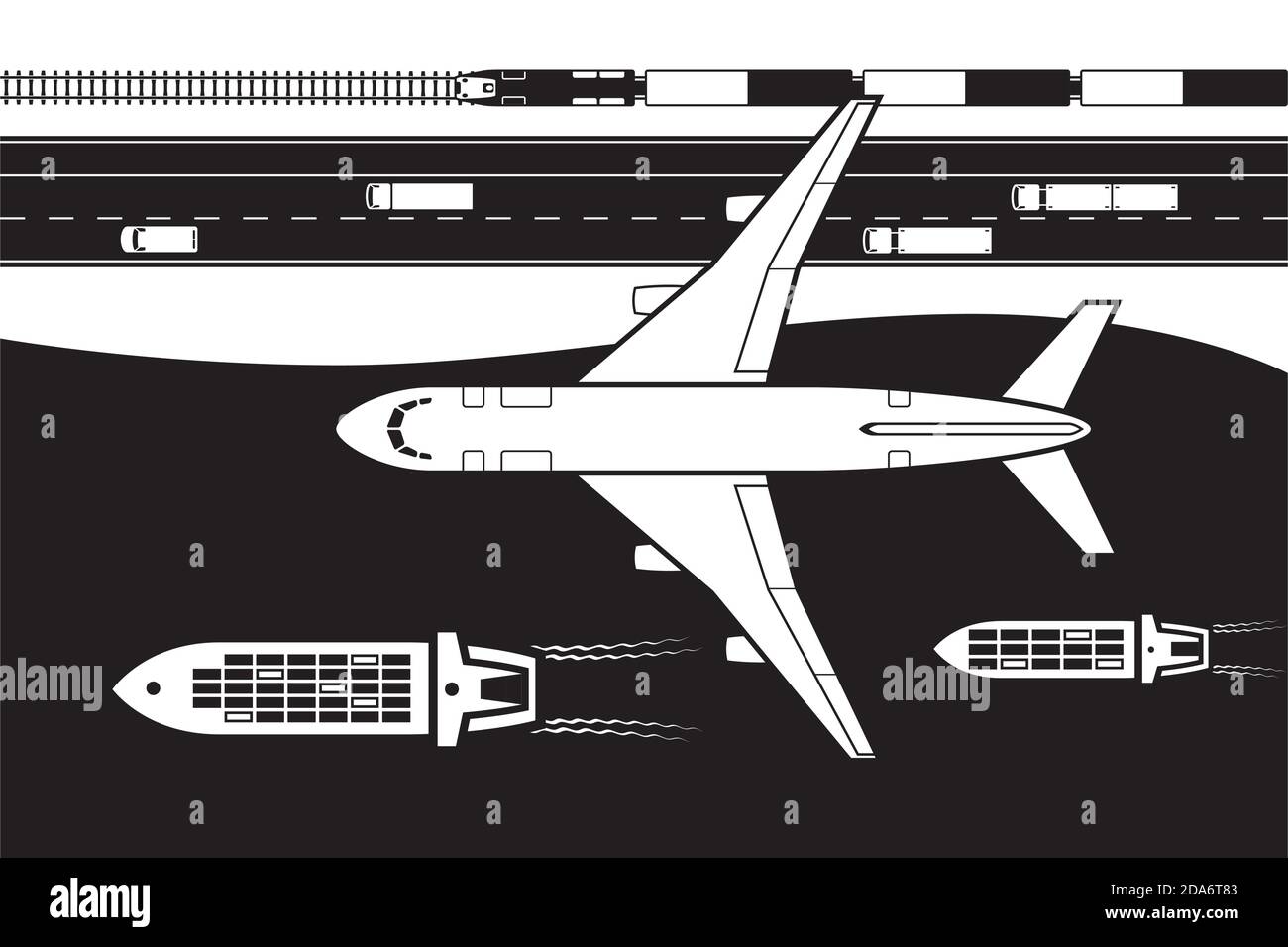 Cargo transportation by land, by air and by sea - vector illustration ...