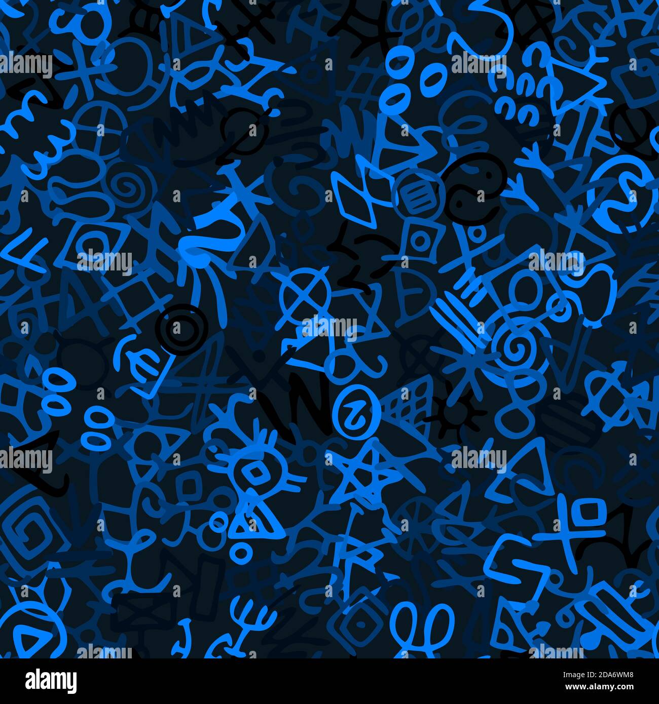 Hand drawn vector seamless pattern with glyphs mystic symbols Stock ...