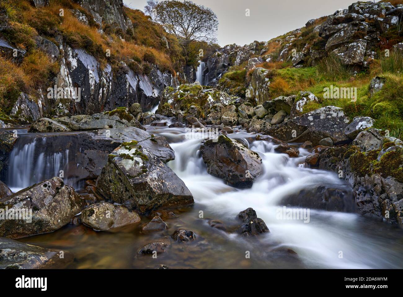 Beautiful waterfall with autumn colours in the Scottish Borders Stock ...