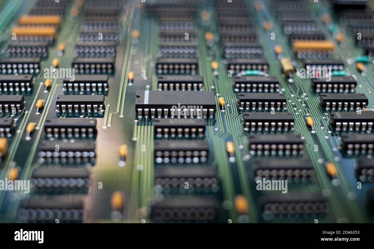 Closeup Electronic circuit board ( PCB )components detail and An integrated circuit (ic Stock ...