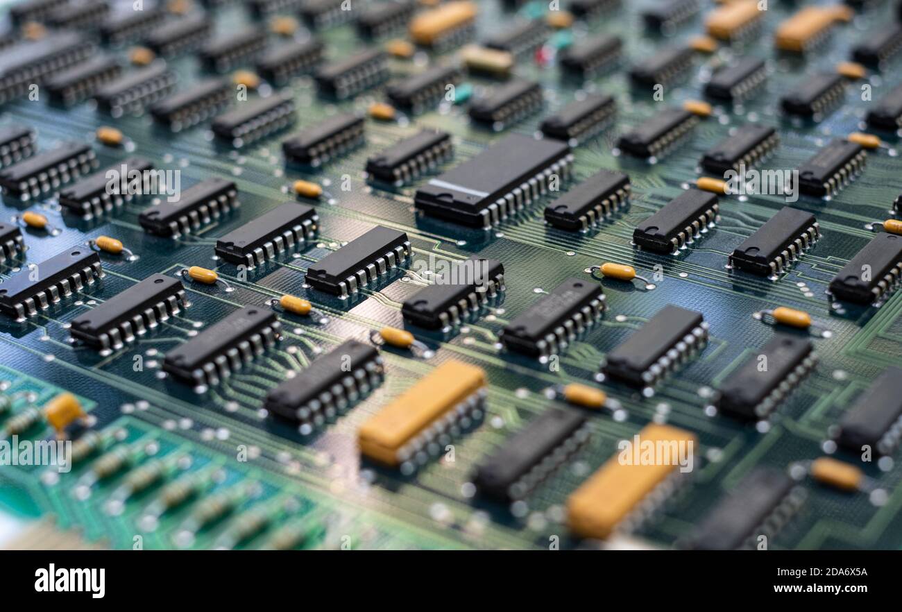 Closeup Electronic circuit board ( PCB )components detail and An integrated circuit (ic Stock ...