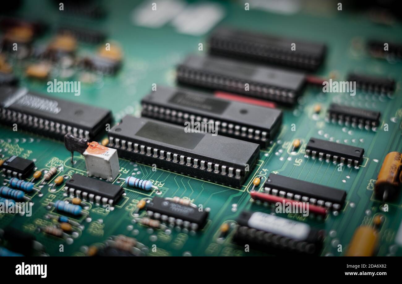 Closeup Electronic circuit board ( PCB )components detail and An integrated circuit (ic Stock ...