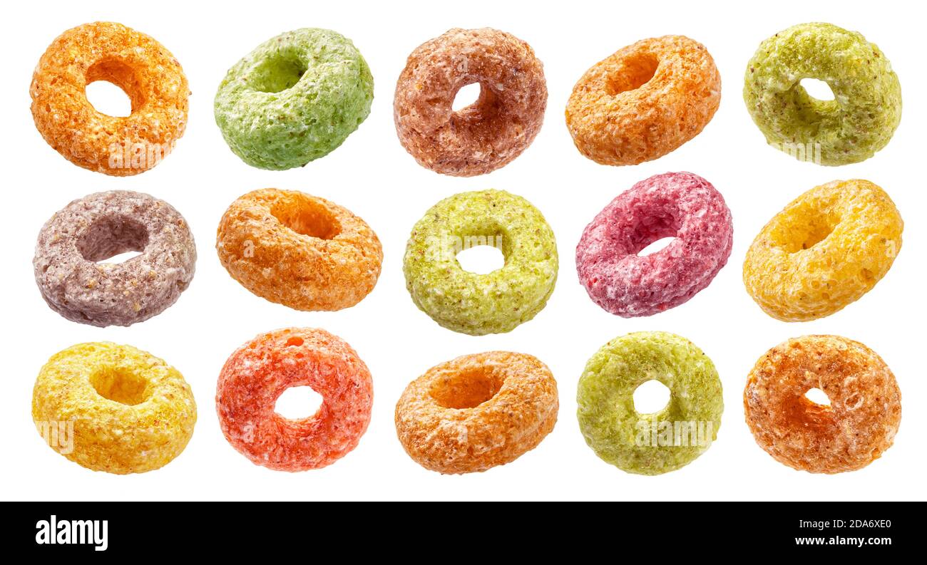 Colorful corn rings isolated on white background Stock Photo - Alamy