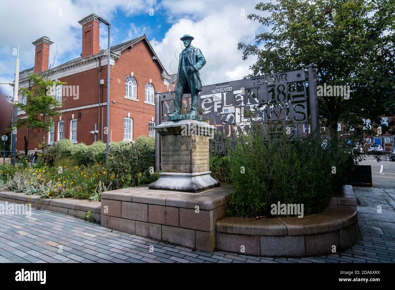 Statue of Daniel Owen in the town centre in Mold North Wales August ...