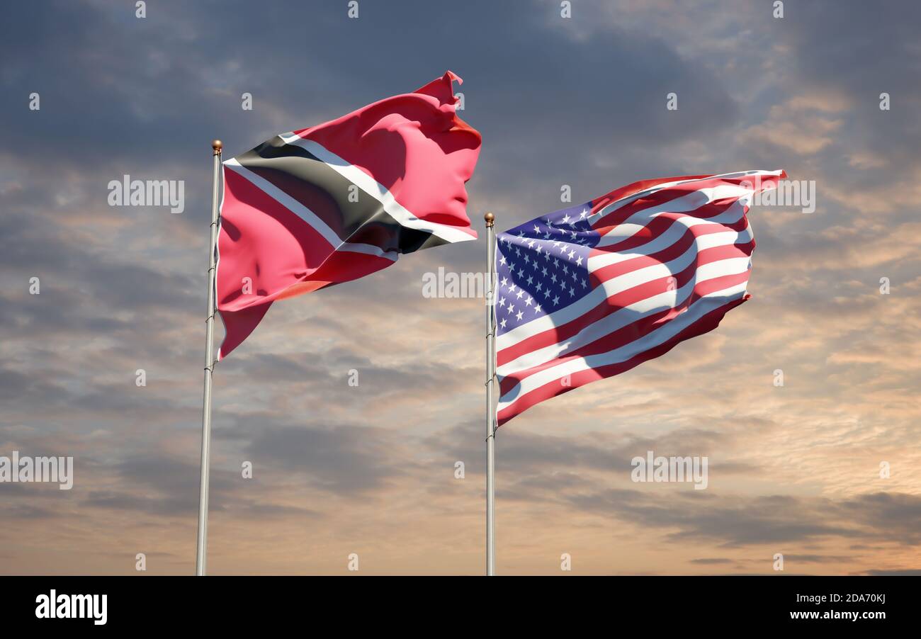 Beautiful national state flags of Trinidad and Tobago and USA together ...