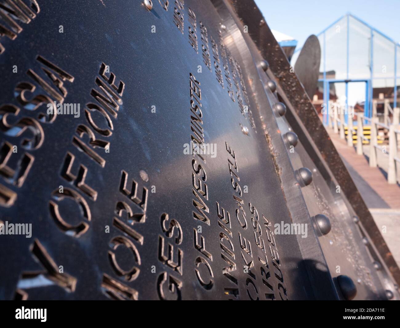 Spirit of Barrow sculpture by Wendy Taylor showing the names of ships ...