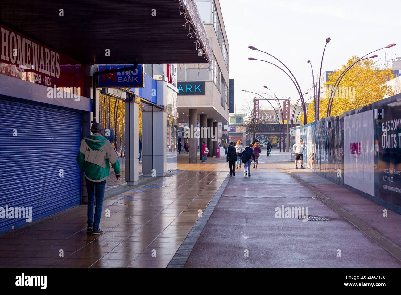 Street view at Basildon Town Centre looking uptown during Britain's ...