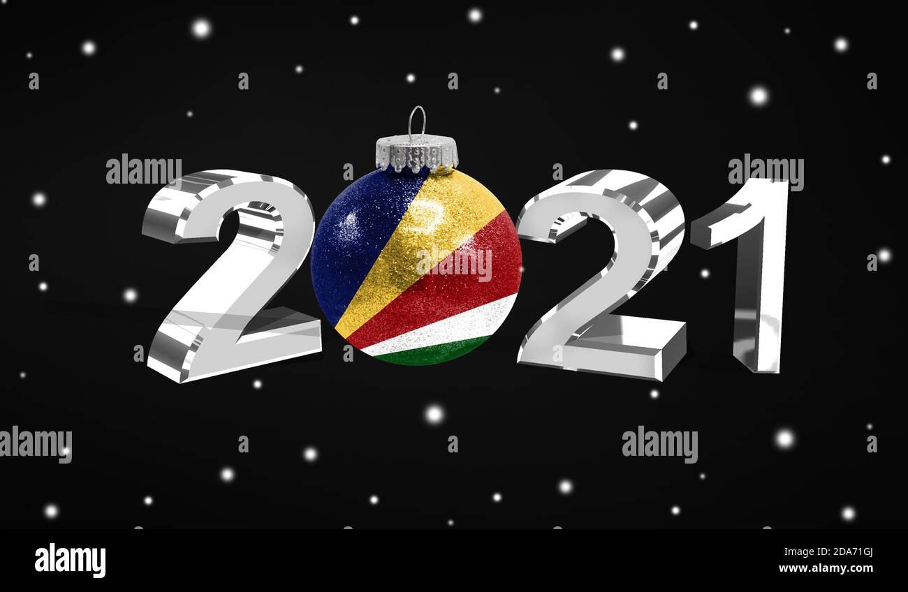 Happy new Year 2021, flag of Seychelles on a christmas toy, decorations ...