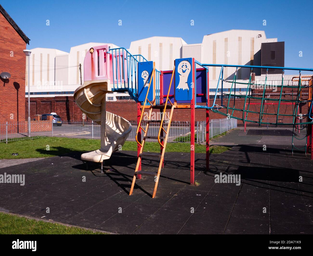 A playground in front of Devonshire Dock Hall, Submarine construction ...