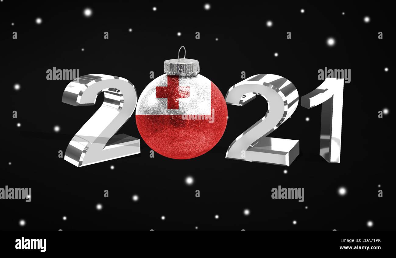Happy new Year 2021, flag of Tonga on a christmas toy, decorations ...