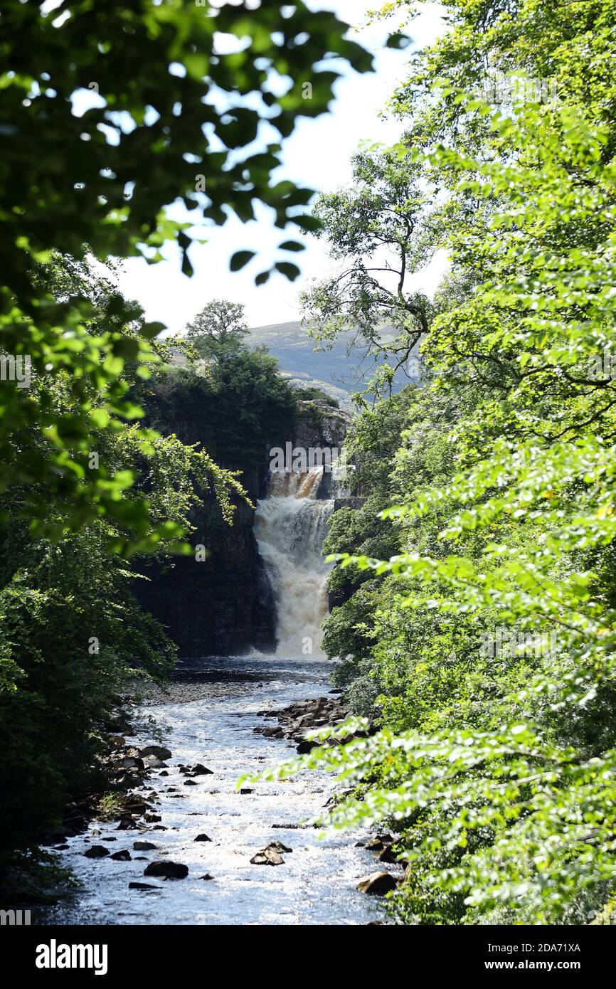 Trees Framing High Force Waterfall and river in North Yorkshire ...