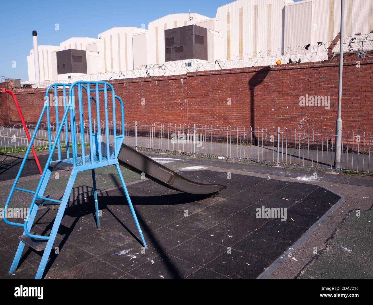A playground in front of Devonshire Dock Hall, Submarine construction ...