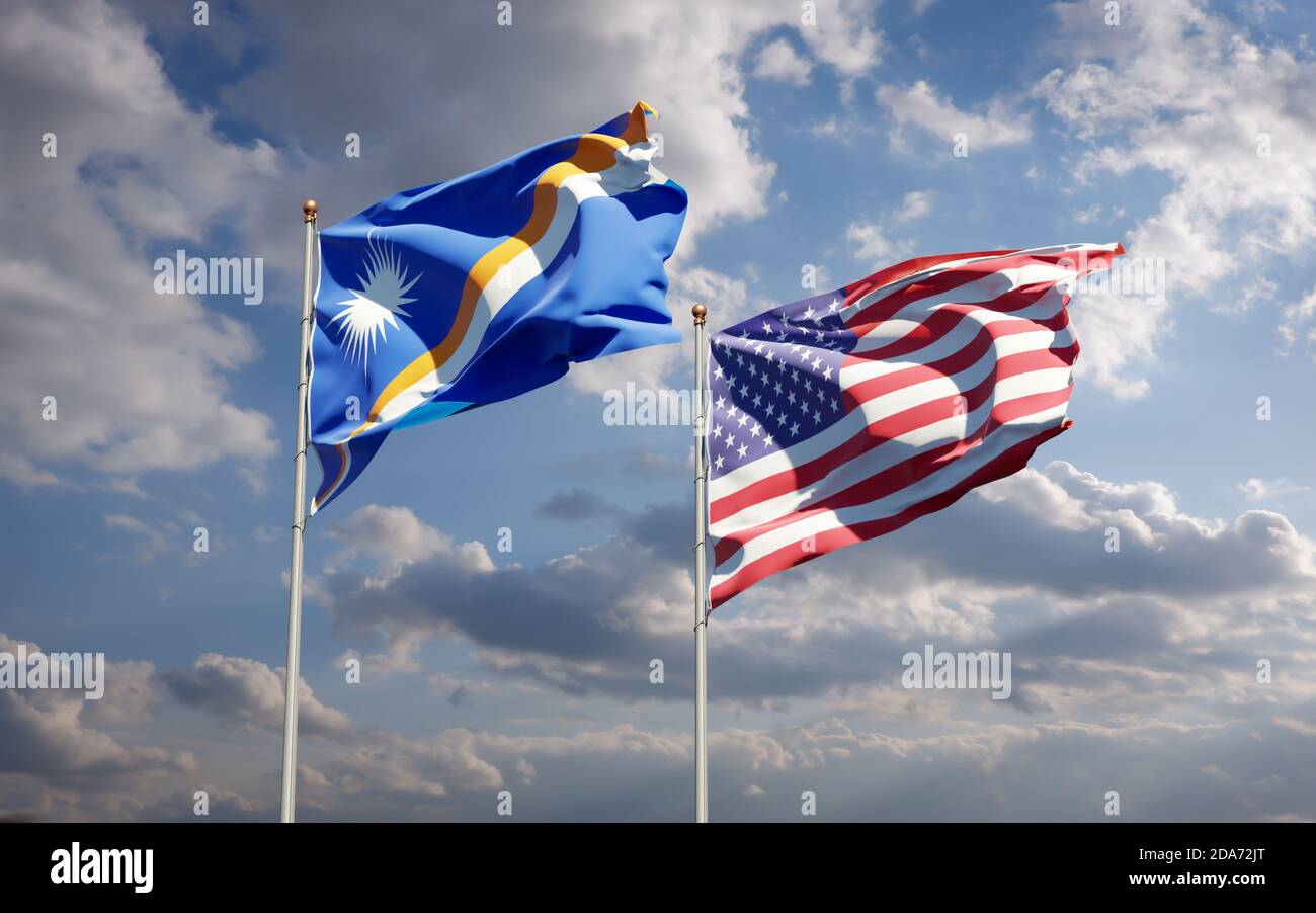 Beautiful national state flags of Marshall Islands and USA together at ...