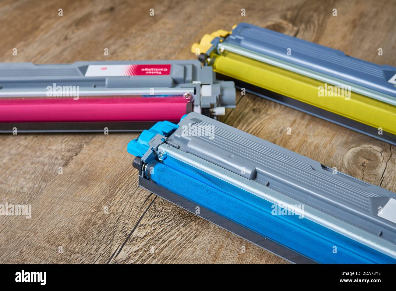 Toner cartridges for color laser printers in yellow, cyan and magenta ...