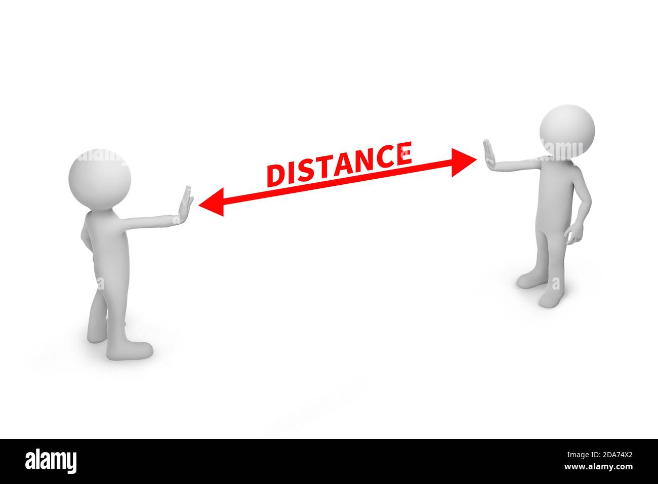 Two people standing keep distance with the word social distancing in ...