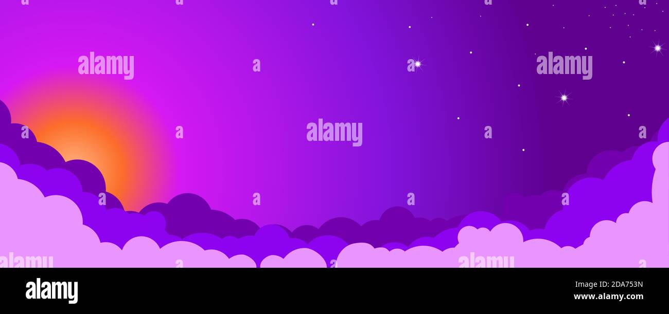 Sky clouds landscape background design. Purple sunset. Illustration ...