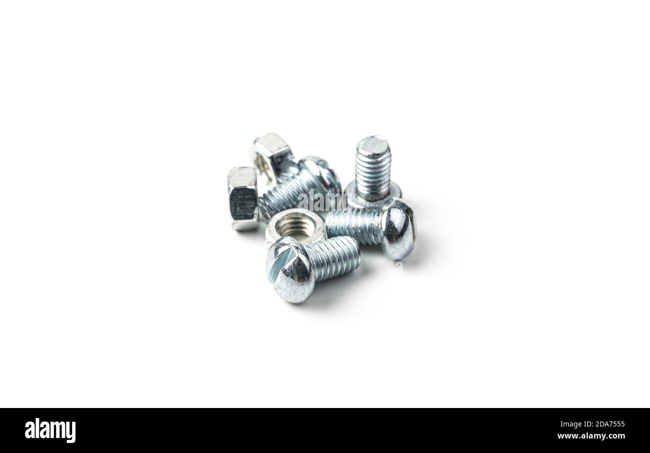Nuts and screws with a threaded connection on a white background Stock ...