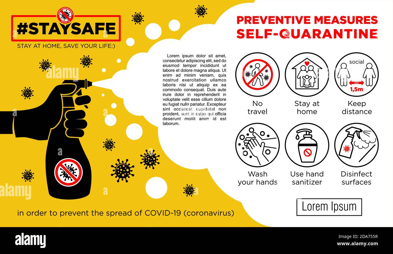 Coronavirus prevention measures. Quarantine concept for poster, flyer ...