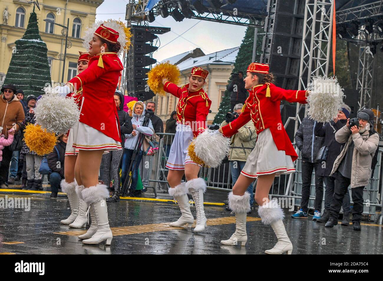 Zrenjanin, Serbia, January 12, 2019. A group of young majorettes ...