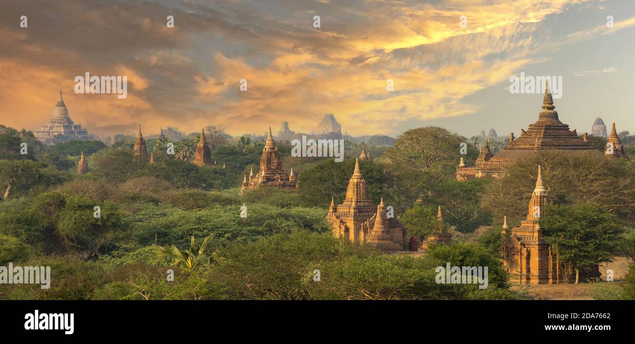 View from above, stunning aerial view of the Bagan Archaeological Zone ...