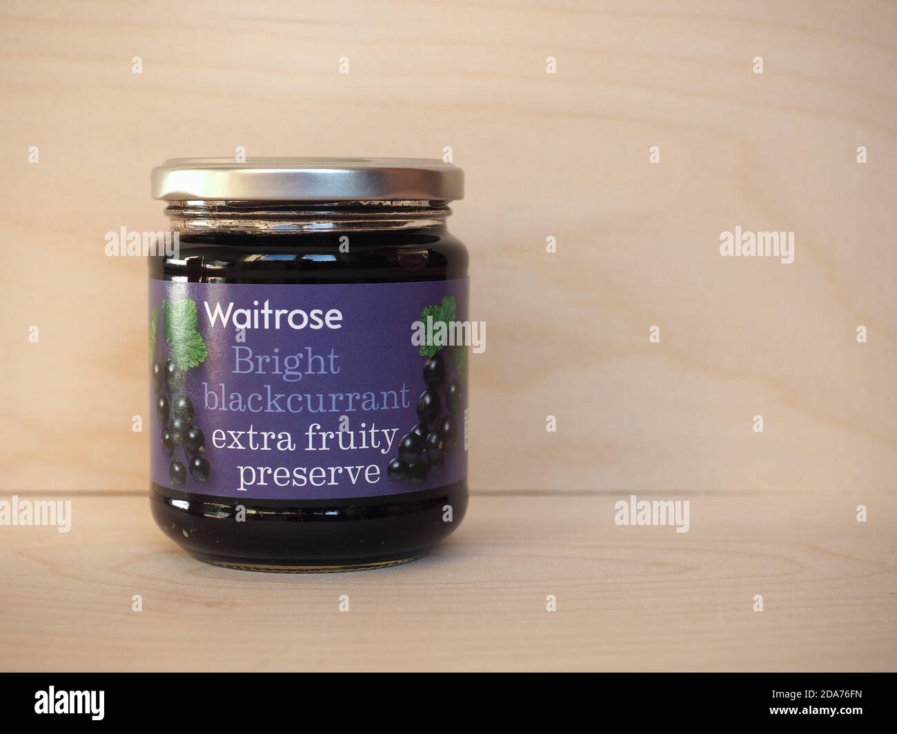 LONDON, UK - CIRCA OCTOBER 2020: Jar of Waitrose bright blackcurrant ...