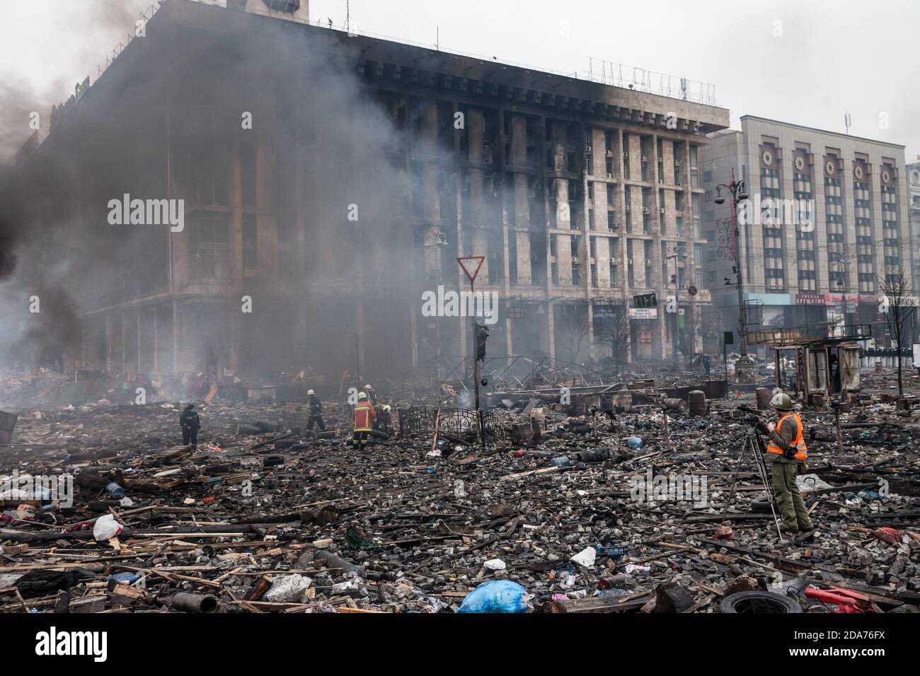 KIEV, UKRAINE - February 19, 2014: Mass anti-government protests in the ...