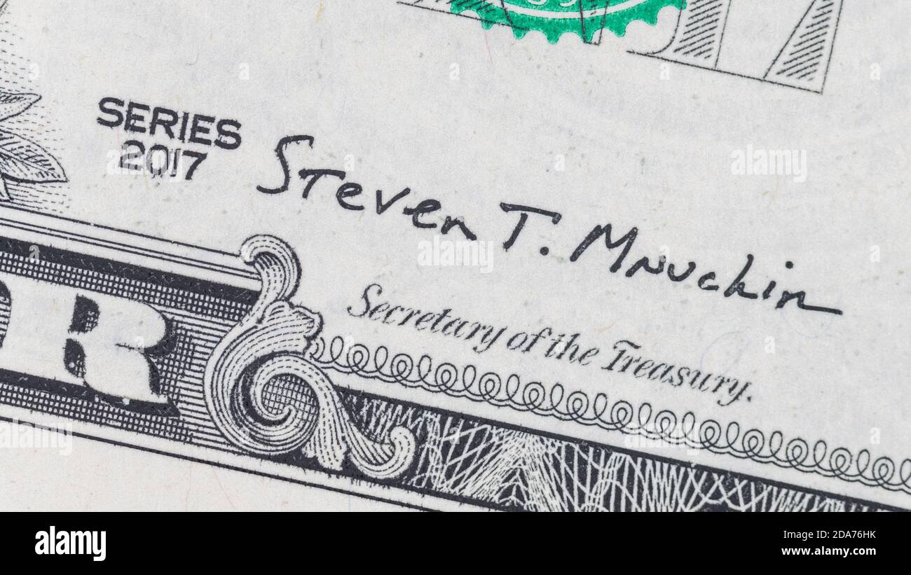 16:9 widescreen of signature of Steven Mnuchin, US Secretary of the ...