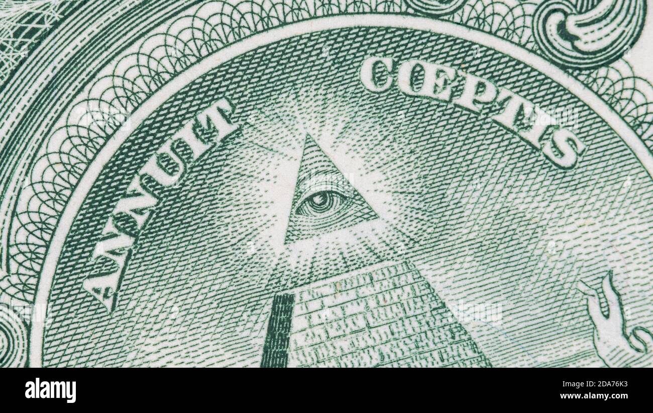 16:9 widescreen macro reverse side of $1 / US 1 Dollar bill, showing ...