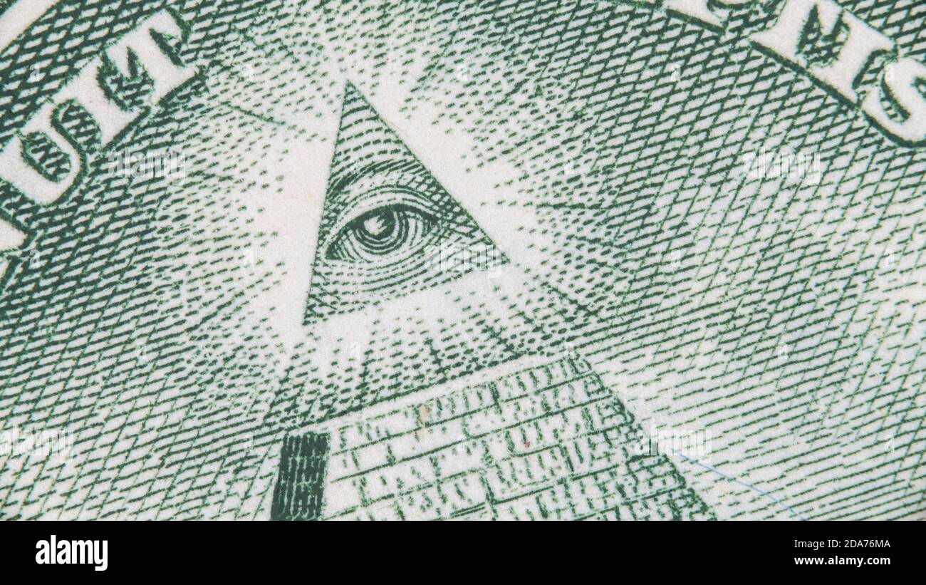 16:9 widescreen macro reverse side of $1 / US 1 Dollar bill, showing ...
