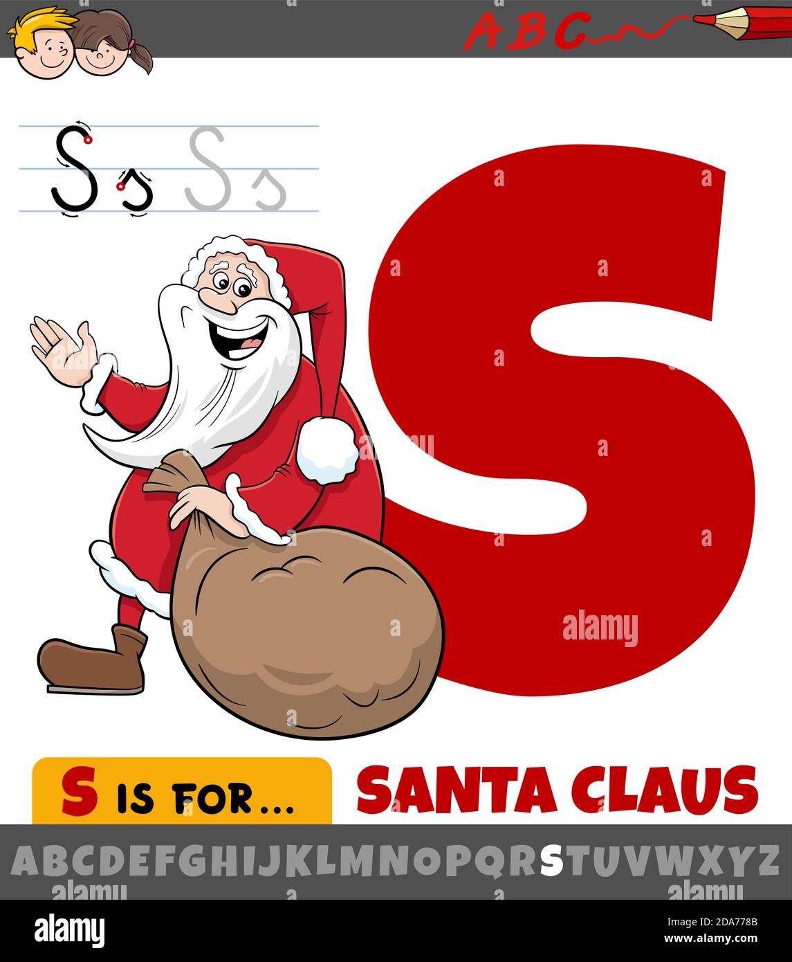 Educational cartoon illustration of letter S from alphabet with Santa ...