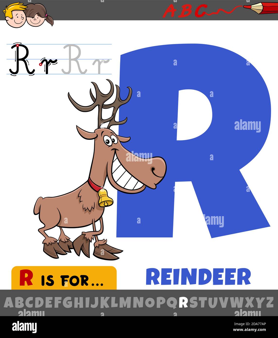 Educational cartoon illustration of letter R from alphabet with ...
