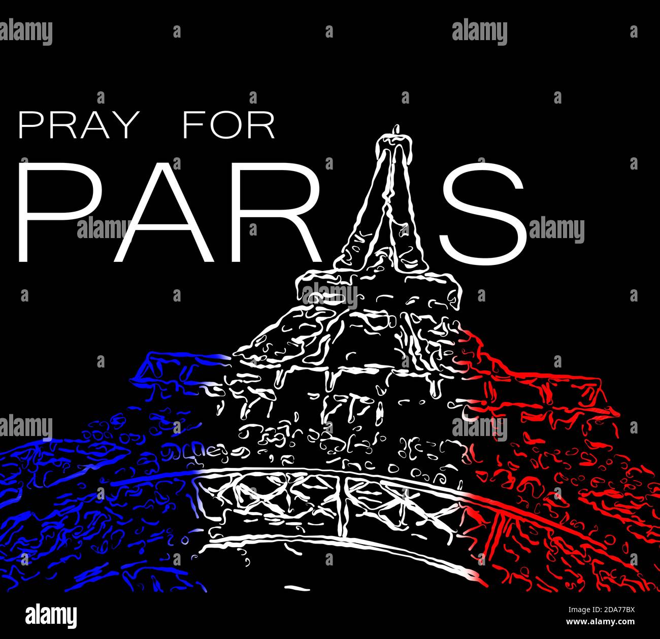 Pray for Paris. Symbol of Paris Eiffel Tower painted in the colors of ...