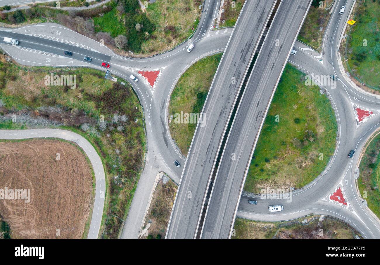 Photography aerial of a highways with little traffic on a cloudy day ...