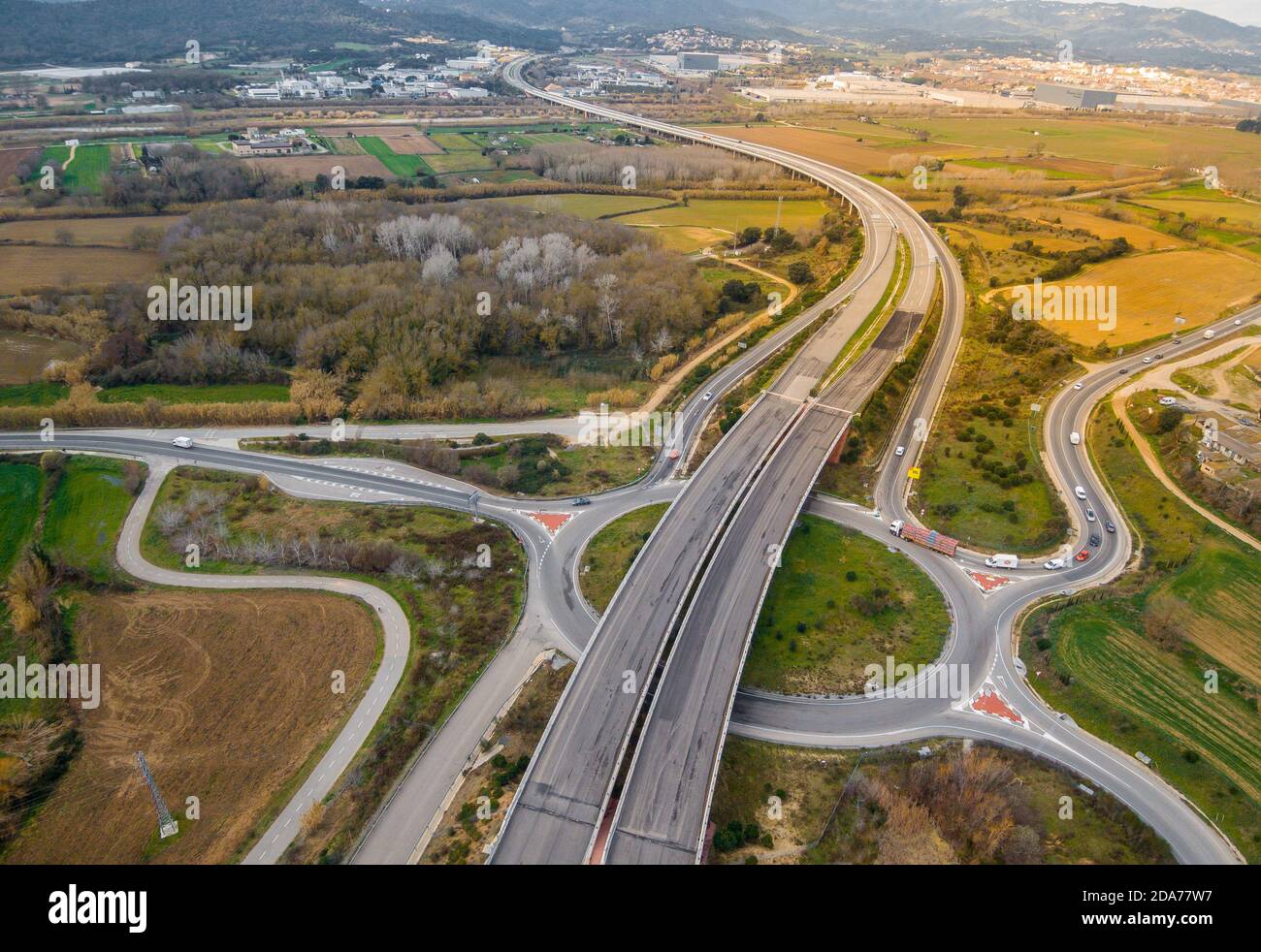 Photography aerial of a highways with little traffic on a cloudy day ...
