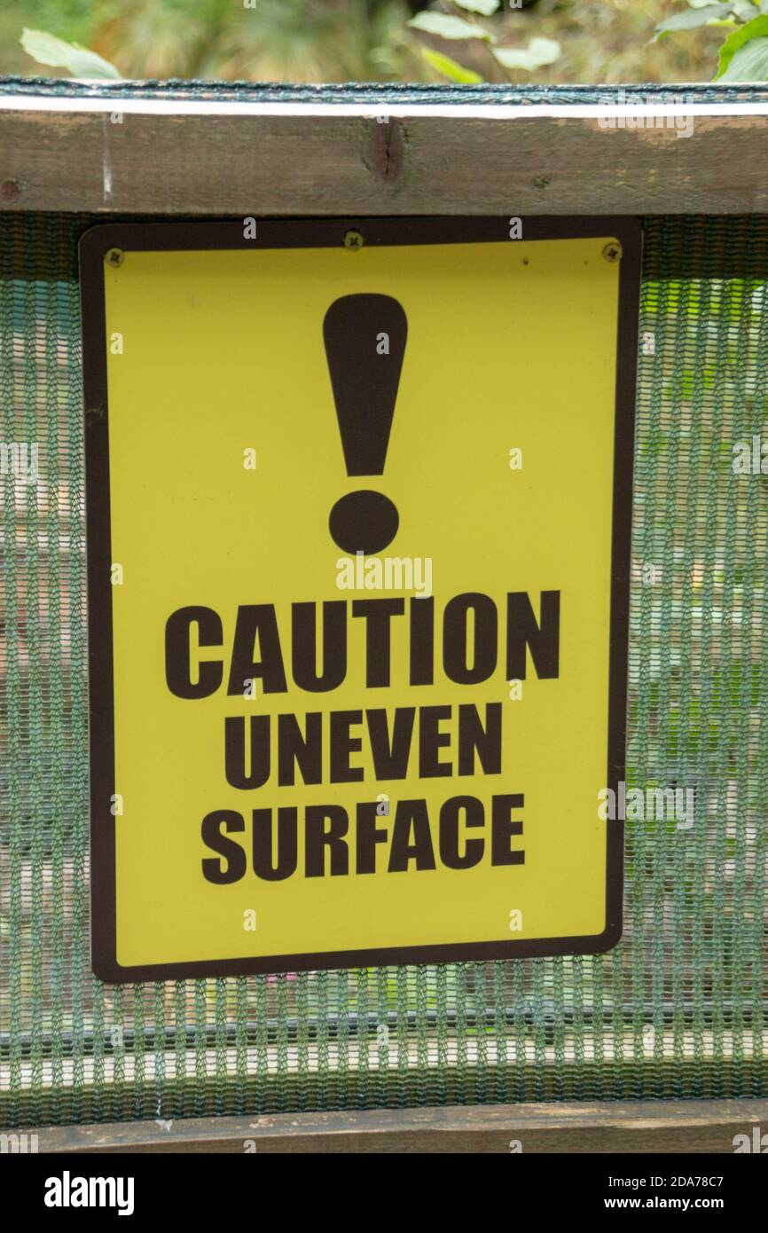 A close up view of a black and yellow warning and caution sign for a ...